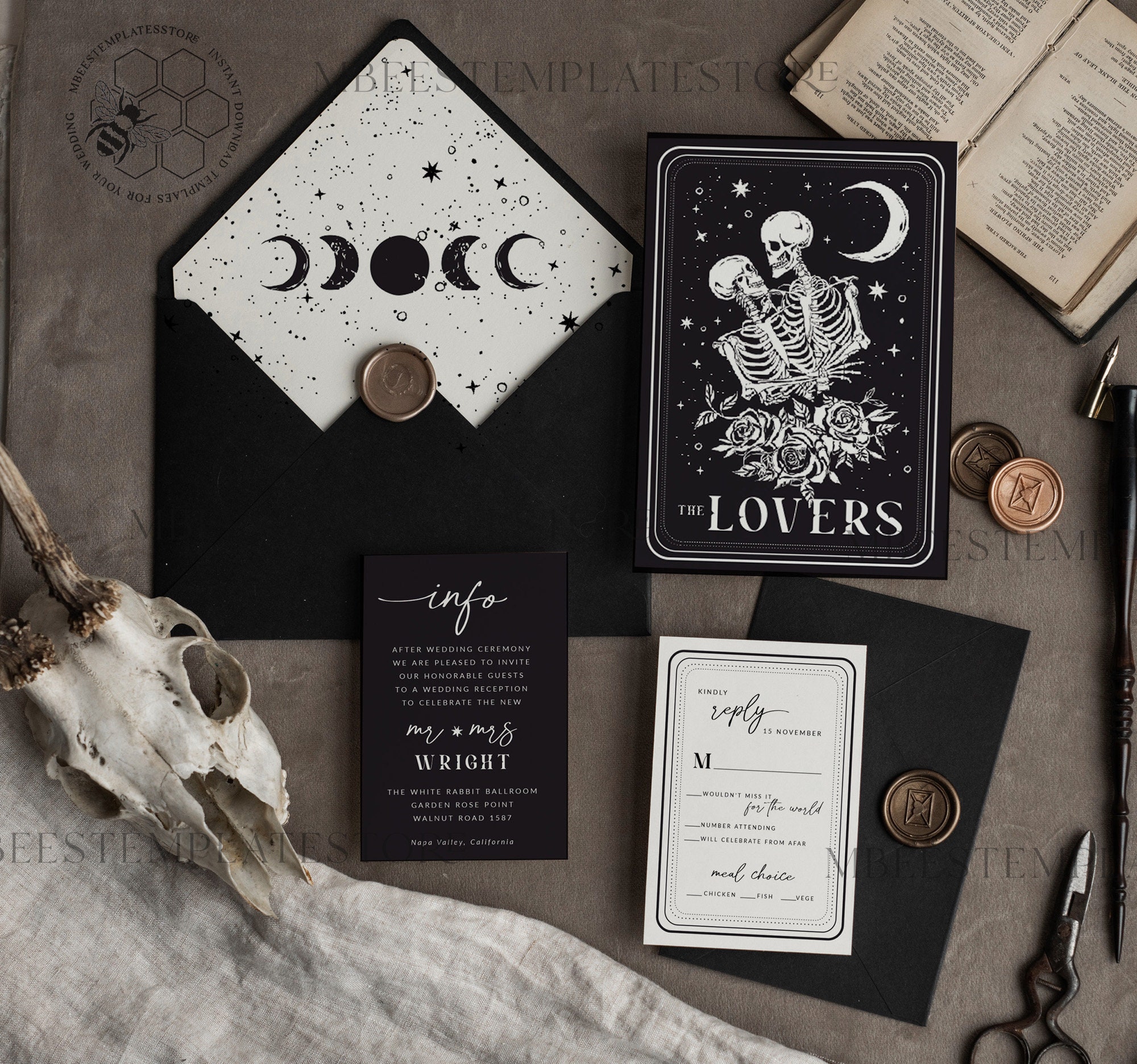 Black Wedding Invitation Template Instant Download Tarot - Etsy Australia