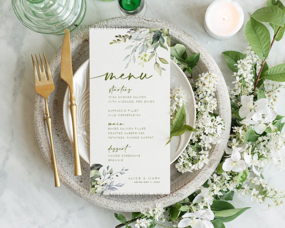 Green Wedding Menu Template Dinner Menus Editable Instant - Etsy