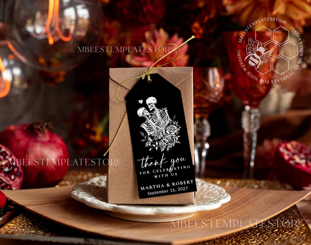 Black Wedding Gothic Favor Tag Template, Black Favor Tag Template ...