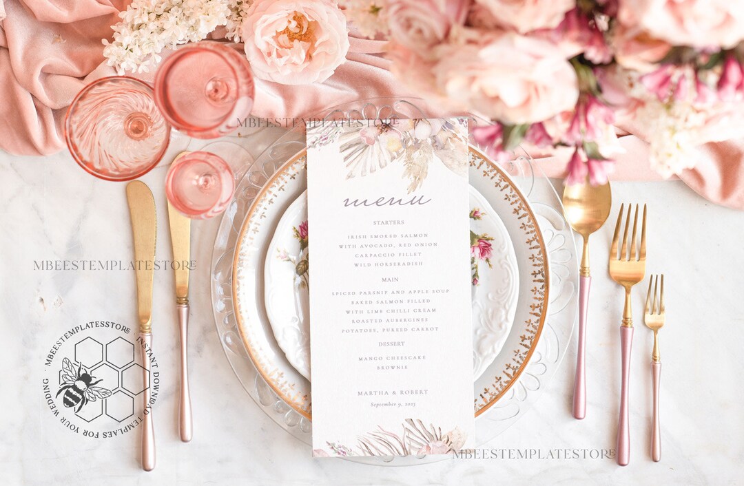Boho Wedding Menu Template, Dinner Menus Editable, Instant Download ...