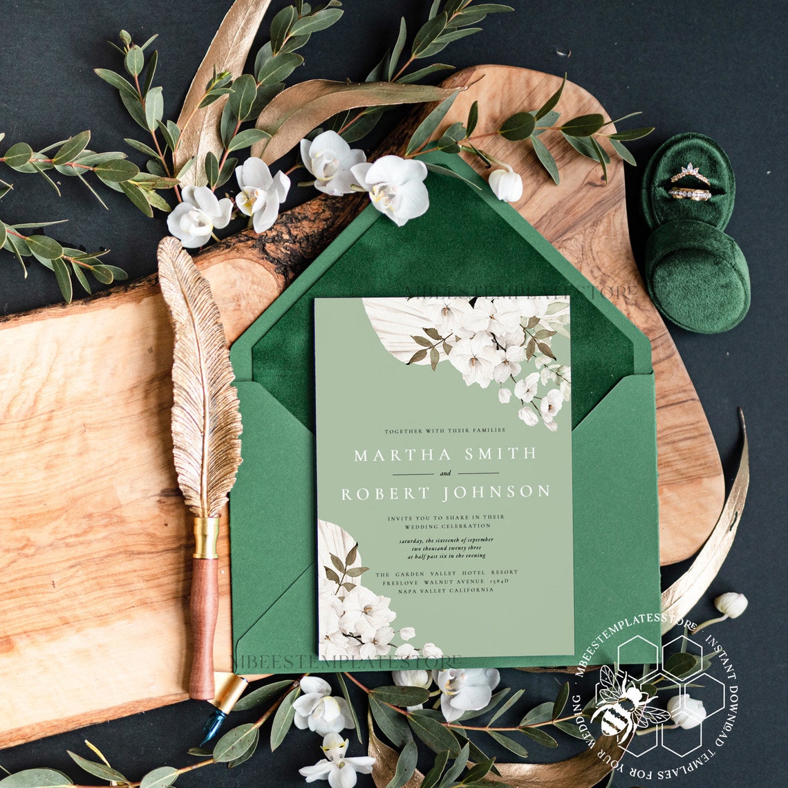 Sage Green Wedding Invitation Template Instant Download - Etsy