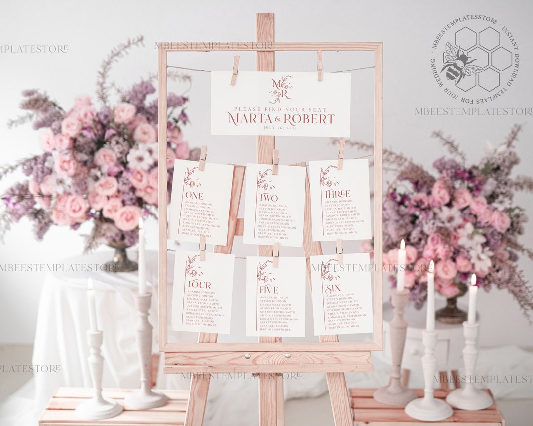 Boho Wedding Seating Chart Cards Template, Printable Seating Chart ...