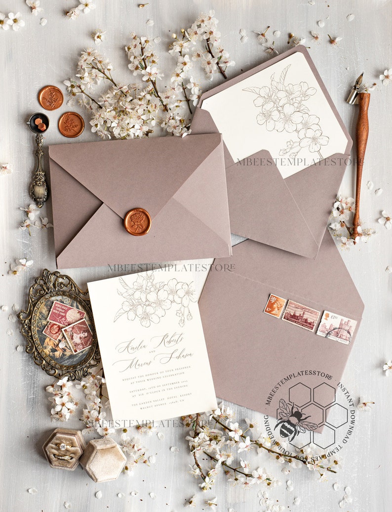 Modern Beige Wedding Invitation Template, Elegant Instant Download ...