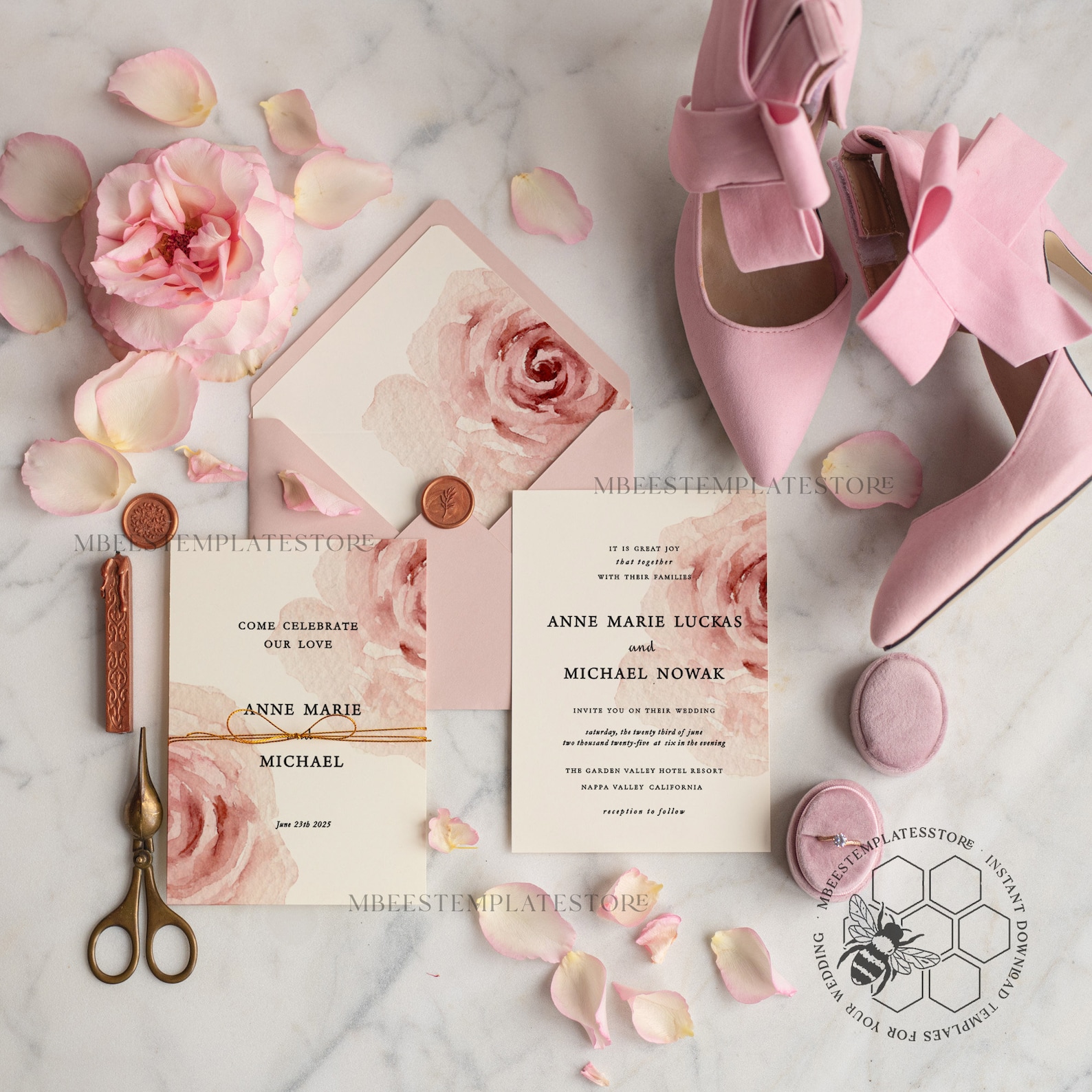 Elegant Blush Wedding Invitation Template Instant Download | Etsy