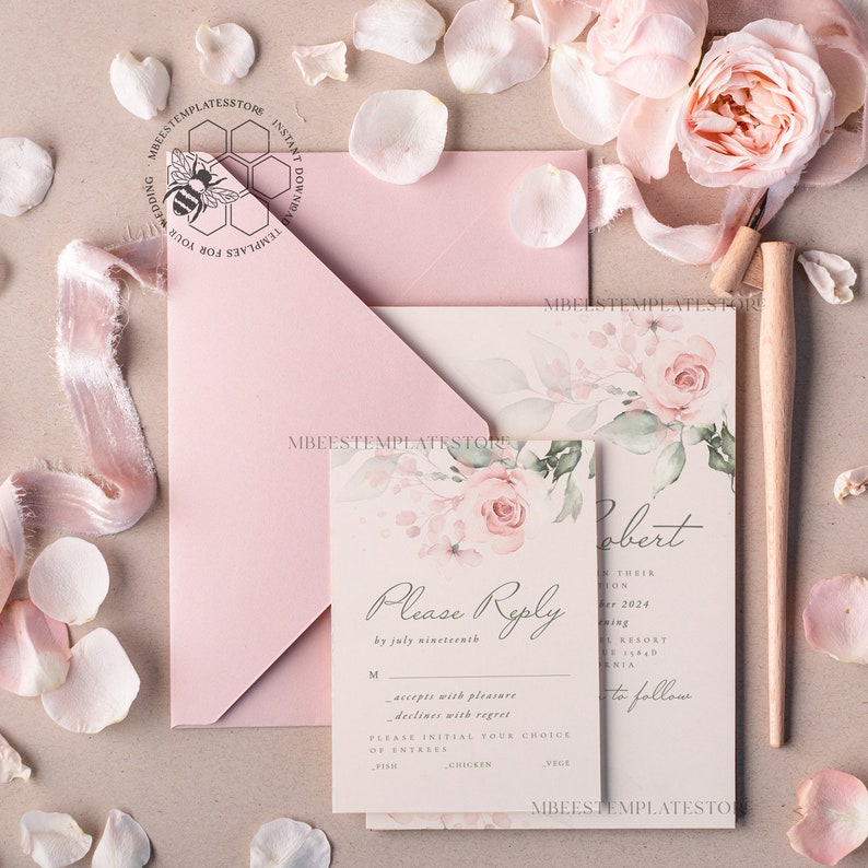 Modern Rustic Wedding Invitations Set Template, Instant Download ...