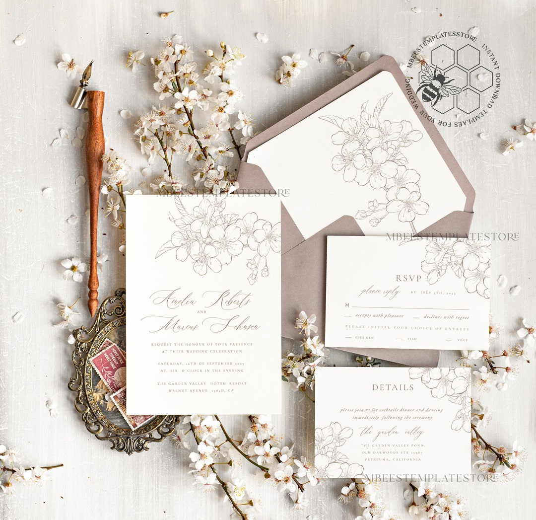 Modern Beige Wedding Invitation Template, Elegant Instant Download ...