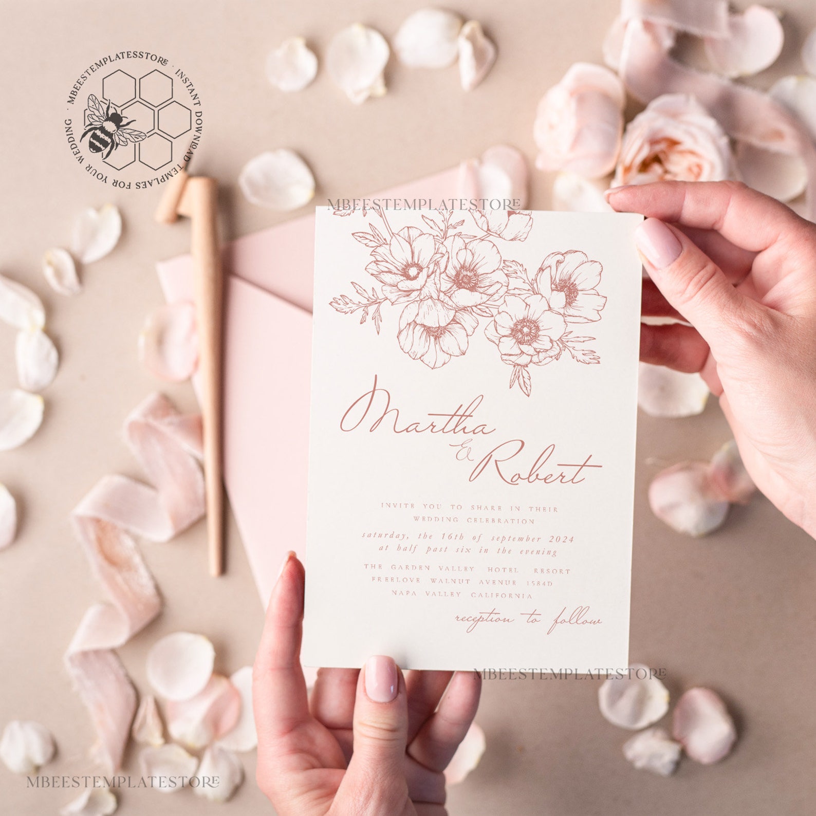 Minimalist Blush Wedding Invitation Template Instant Download - Etsy