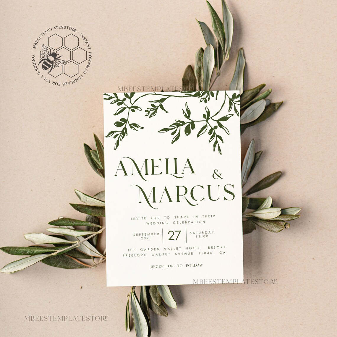 Olive Wedding Invitation Template Instant Download Tuscany - Etsy