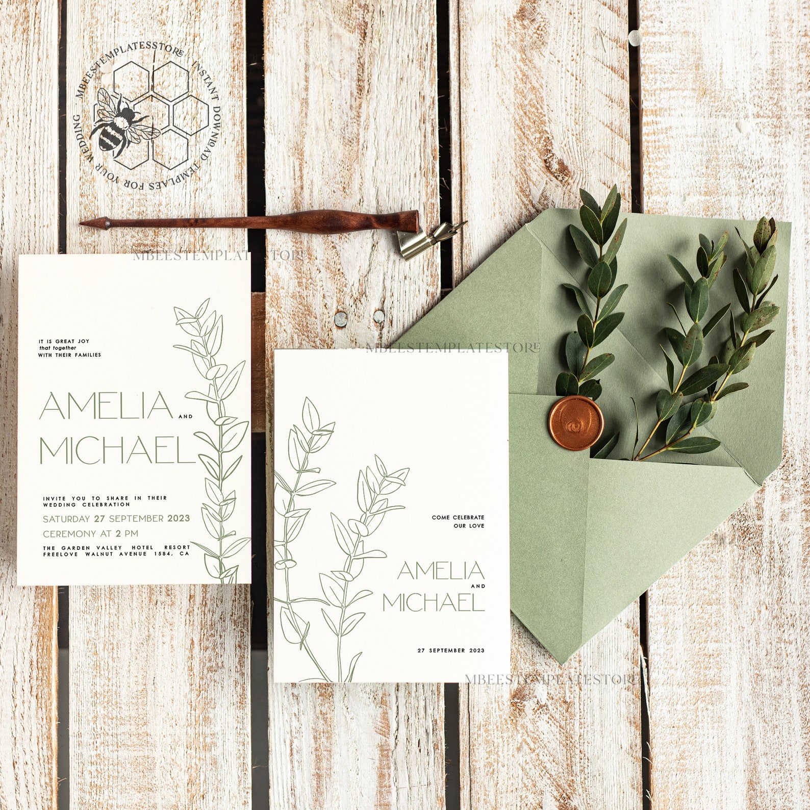 Sage Green Wedding Invitation Template Instant Download - Etsy