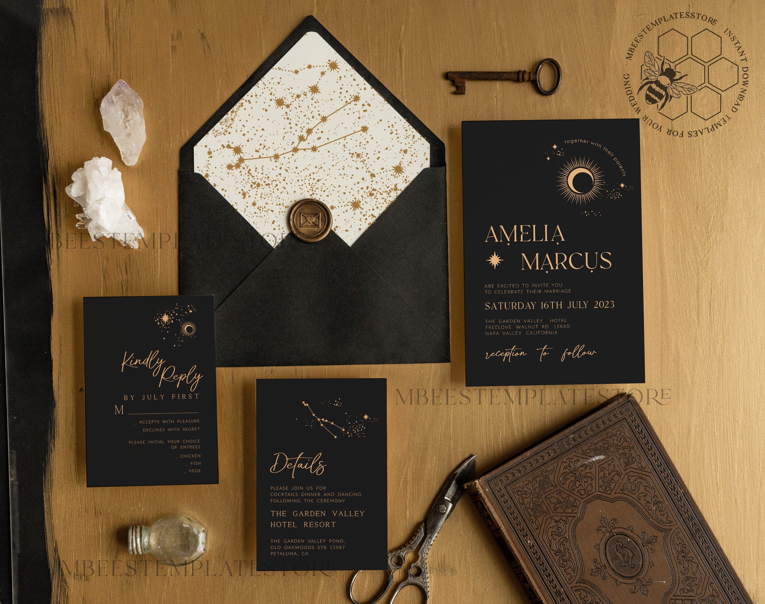 Moon Wedding Invitation Template, Instant Download Tarot Invites, Moon ...