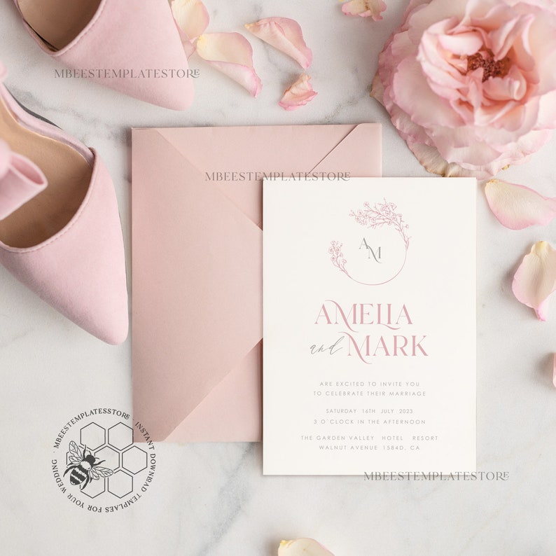 Elegant Blush Wedding Invitation Template Instant Download - Etsy