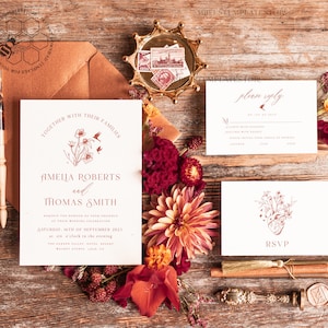 Boho Fall Wedding Invitations Set Template, Instant Download Printable ...