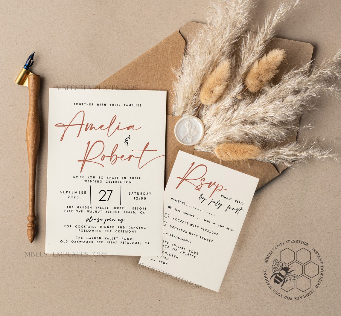 Modern Wedding Invitation Template With Photo Instant - Etsy