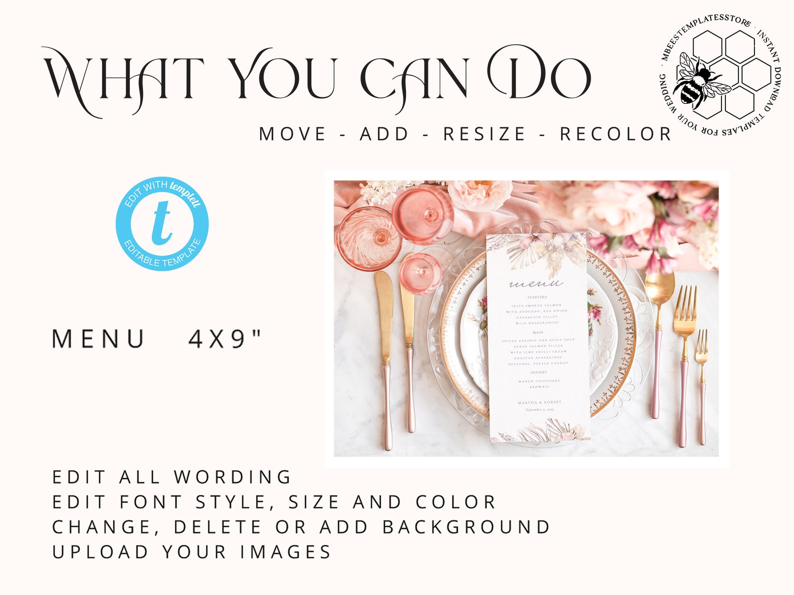 Boho Wedding Menu Template Dinner Menus Editable Instant - Etsy