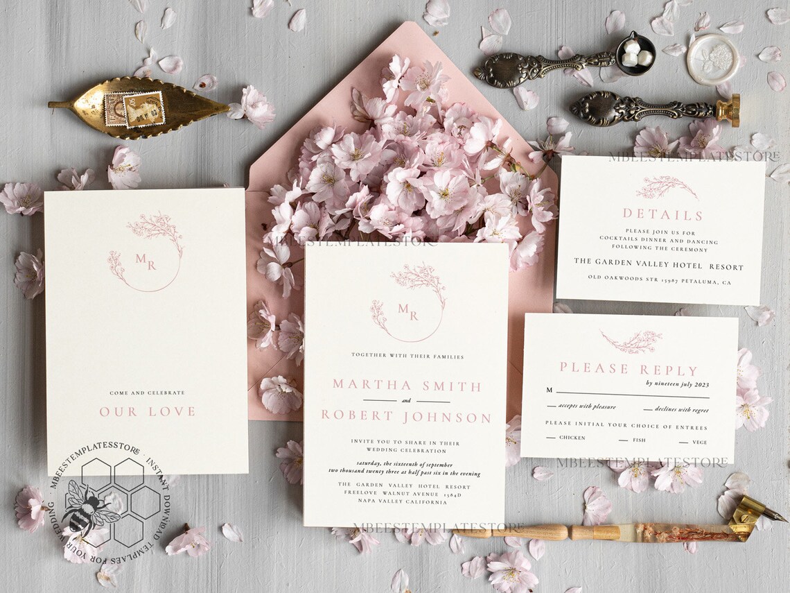 Elegant Blush Wedding Invitation Template Instant Download - Etsy