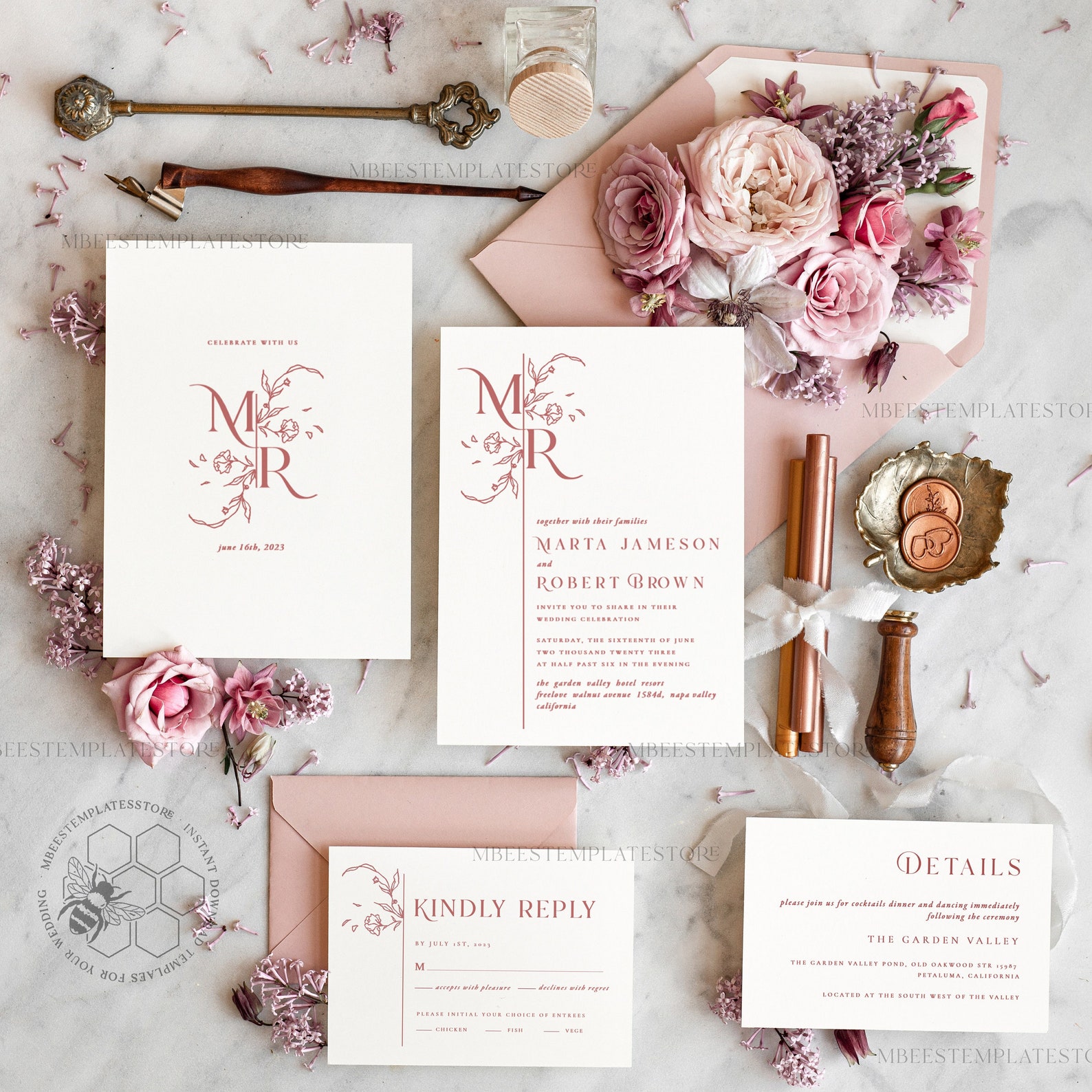 Modern Wedding Invitations Set Template, Instant Download Printable ...