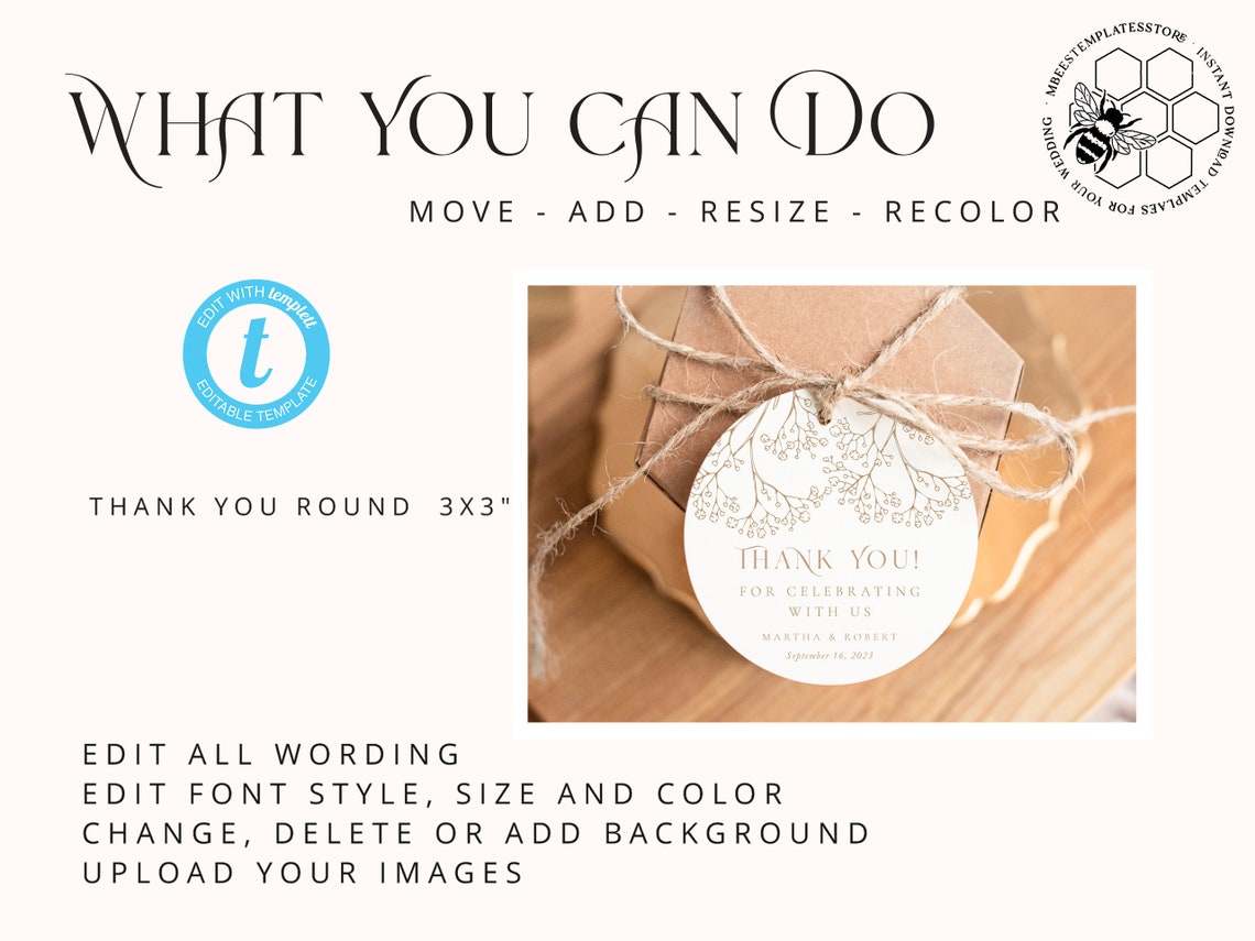 Rustic Round Favor Tag Template, Round Favor Tag Template, Editable ...