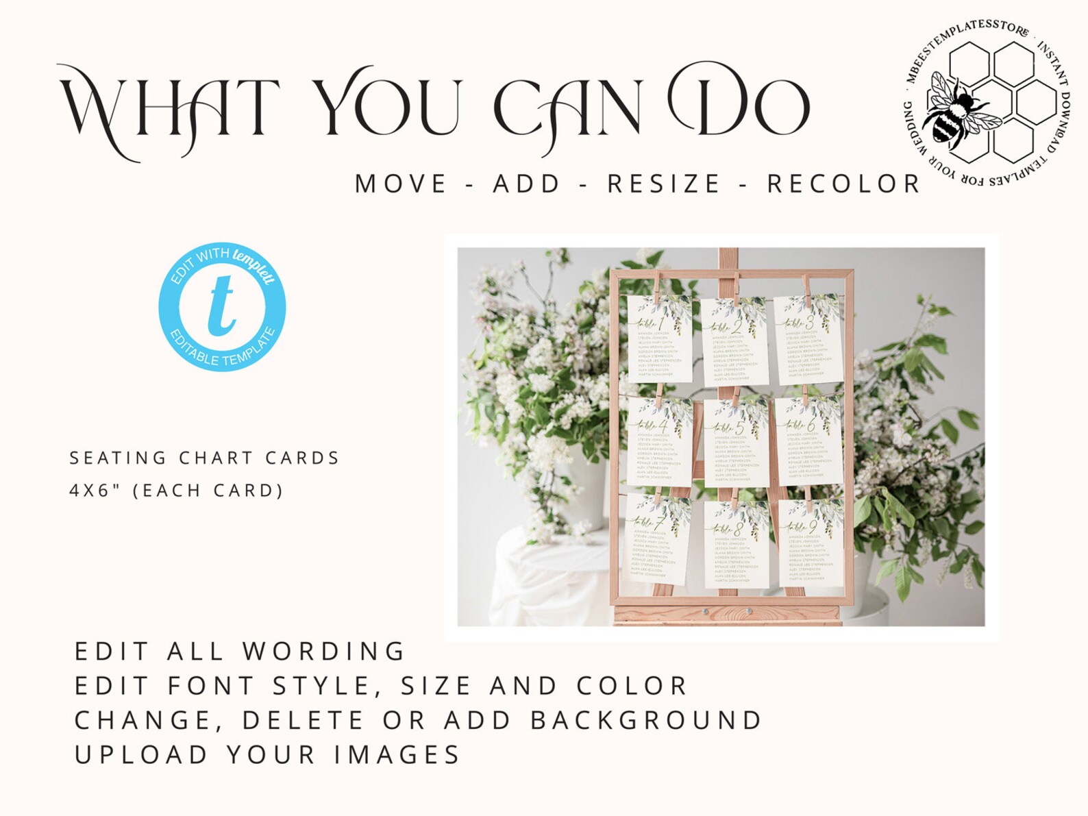 Wedding Seating Chart Cards Template Printable Seating Chart | Etsy