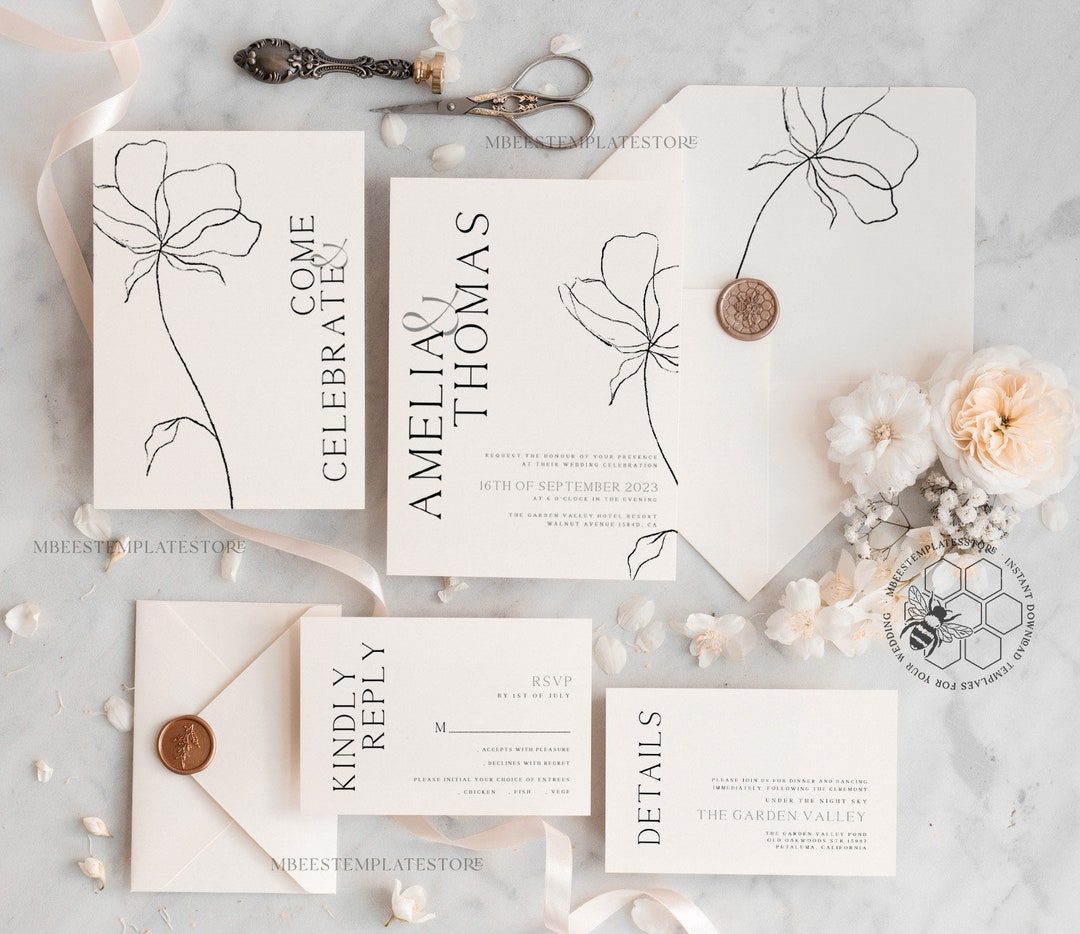 Fine Art Wedding Invitation Template, Instant Download Boho Wedding ...