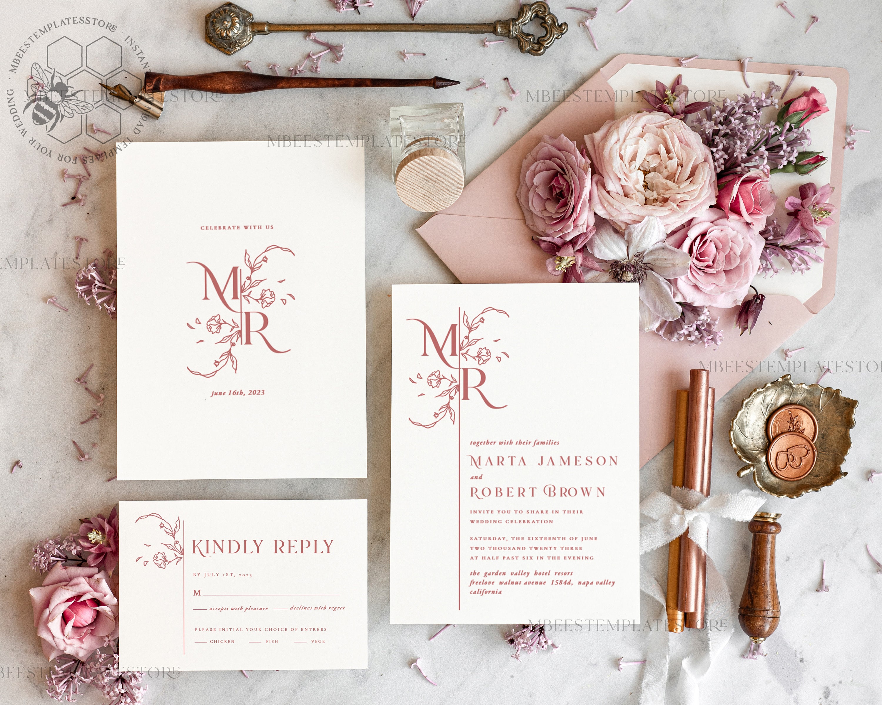 Modern Wedding Invitations Set Template Instant Download - Etsy