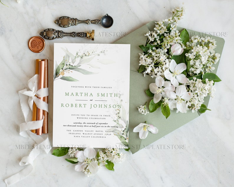 Sage Green Wedding Invitation Template Instant Download - Etsy