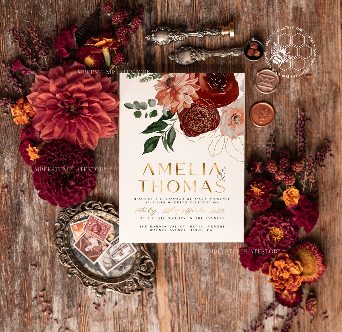 Boho Fall Wedding Invitations Set Template Instant Download - Etsy