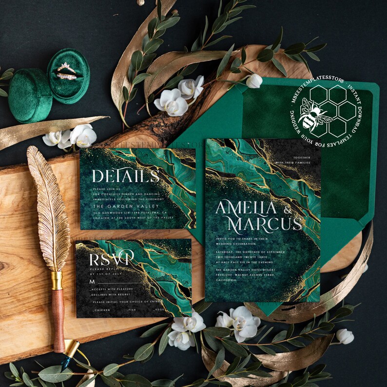 Emerald Green Wedding Invitation Template Instant Download | Etsy