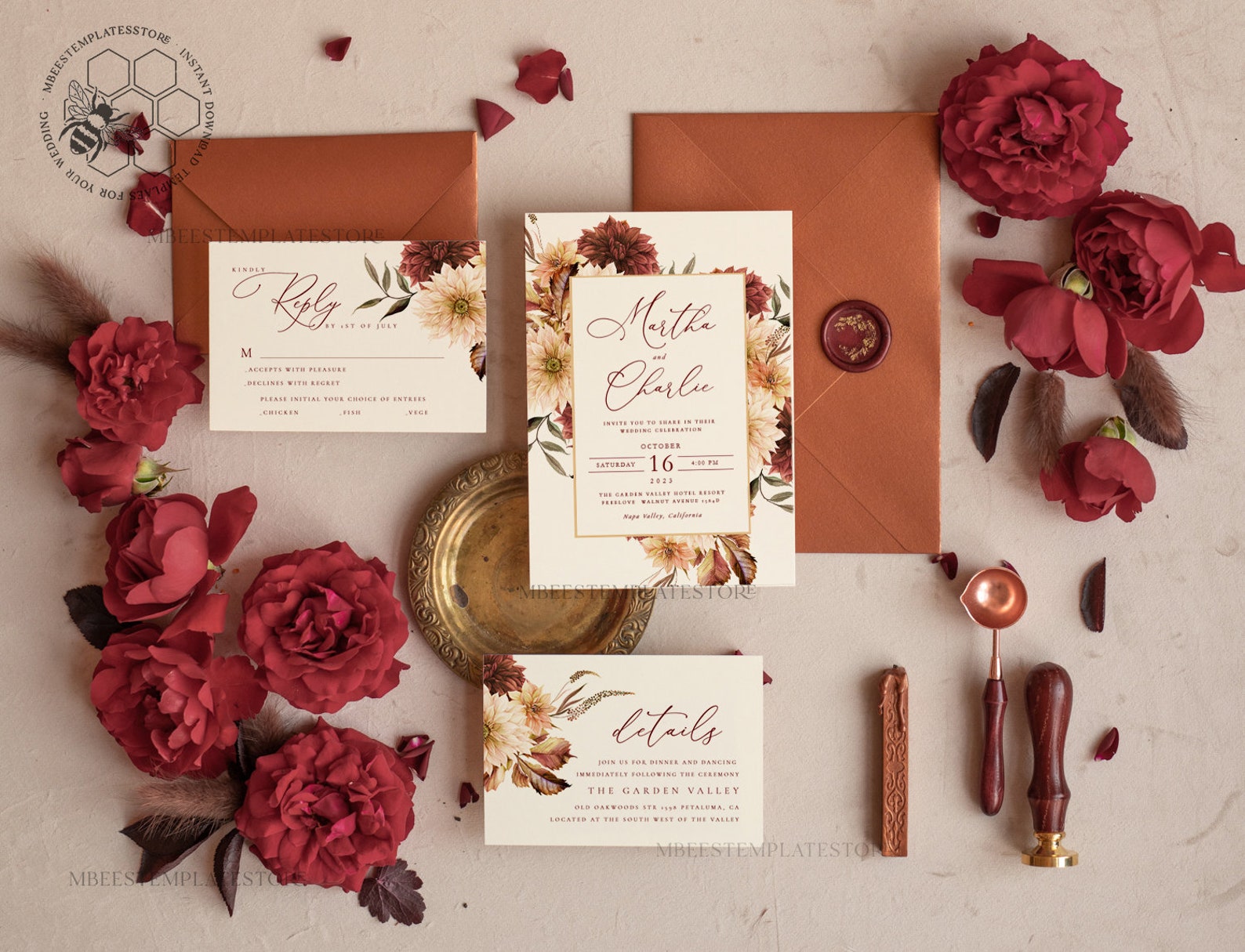 Terracotta Fall Wedding Invitation Template Instant Download - Etsy
