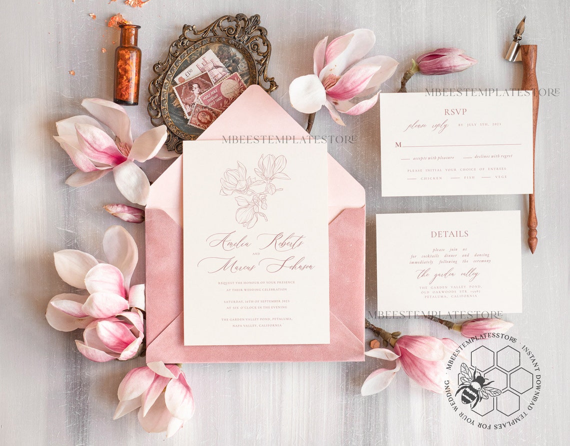 Elegant Spring Wedding Invitation Suite Blush Template - Etsy