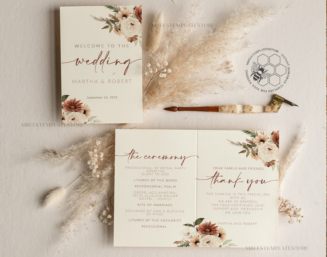 Rustic Wedding Program Template, Minimalist Order of Service, Printable ...