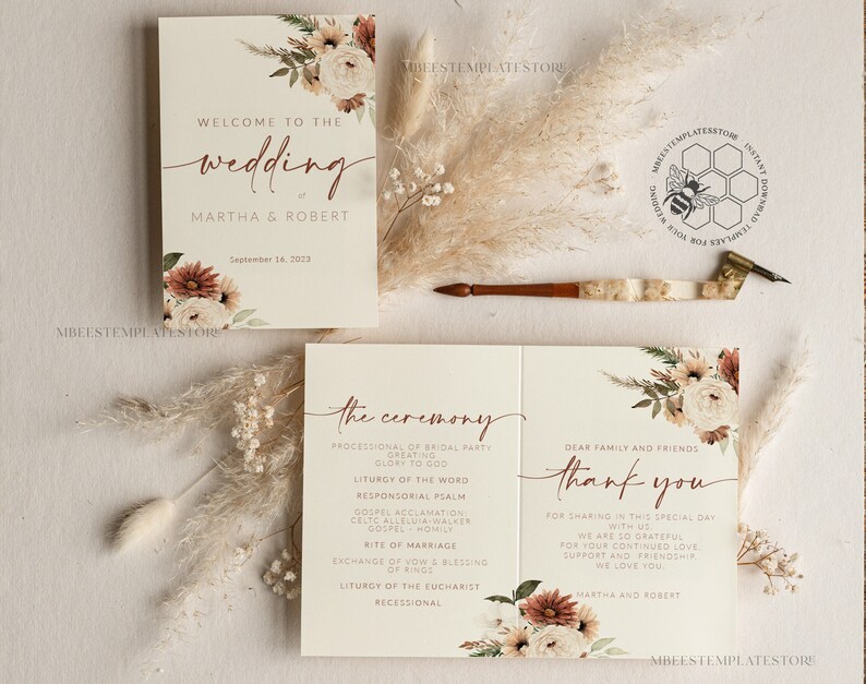 Rustic Wedding Program Template Minimalist Order of Service - Etsy