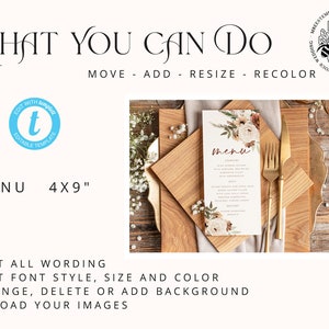 Rustic Wedding Menu Template, Dinner Menus Editable, Instant Download Boho Wedding Menus, Garden ...