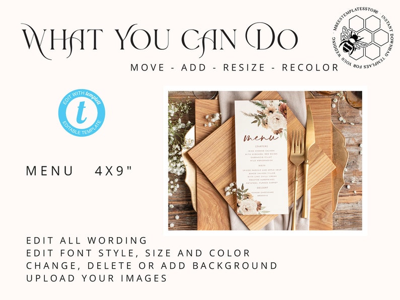 Rustic Wedding Menu Template Dinner Menus Editable Instant - Etsy