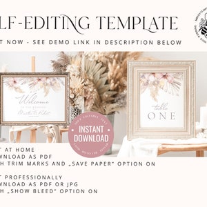 Boho Table Number Template, Table Numbers Editable, Instant Download ...