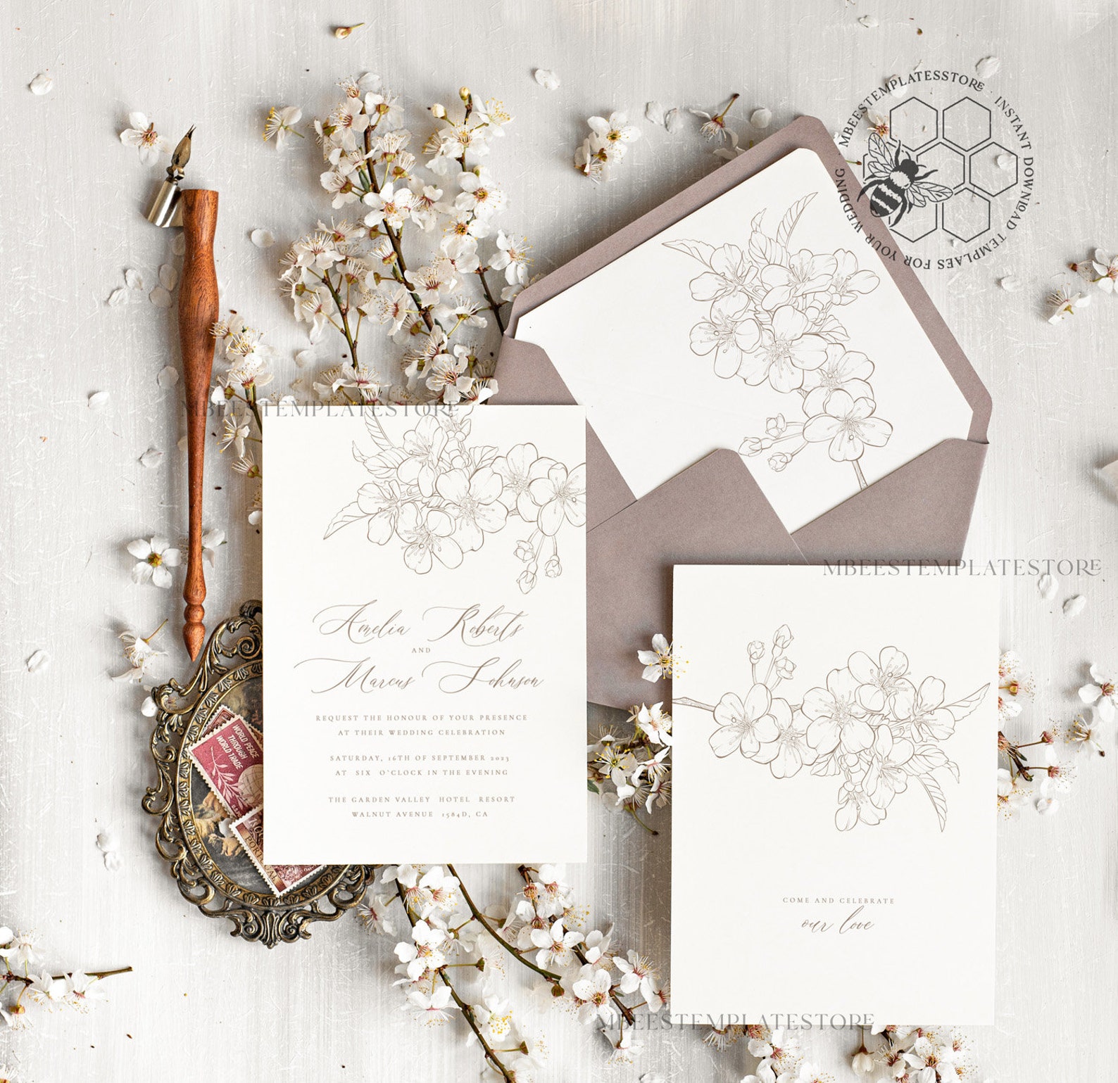 Modern Beige Wedding Invitation Template Elegant Instant - Etsy