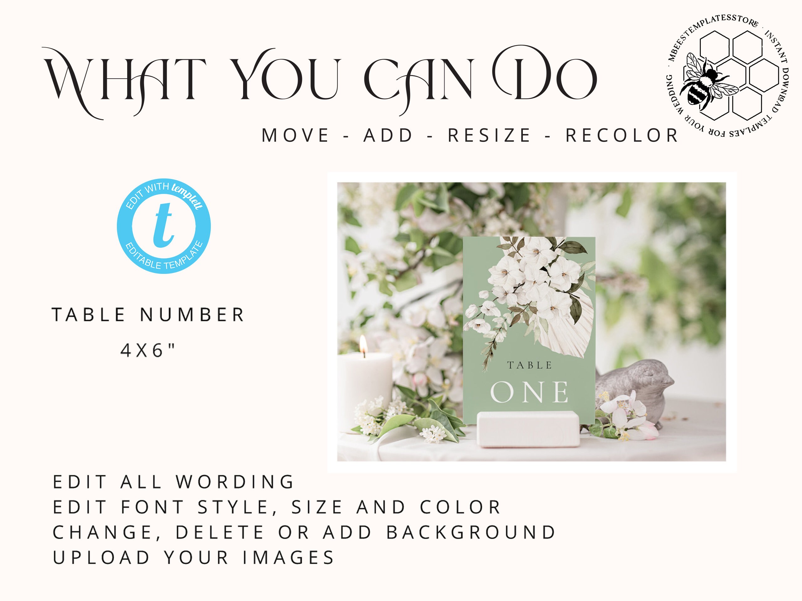 Sage Green Table Number Template, Table Numbers Editable, Instant ...