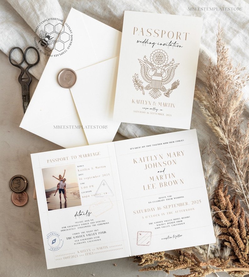 Passport Wedding Invitation Template, Instant Download Destination ...