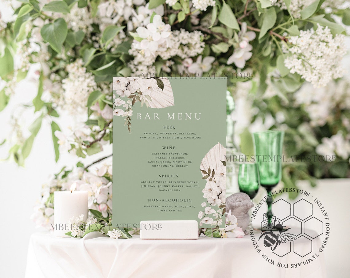 Sage Green Drink Bar Menu Template Drinks Signs Editable - Etsy