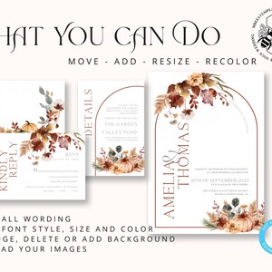 Fall Rustic Wedding Invitations Set Template, Instant Download ...