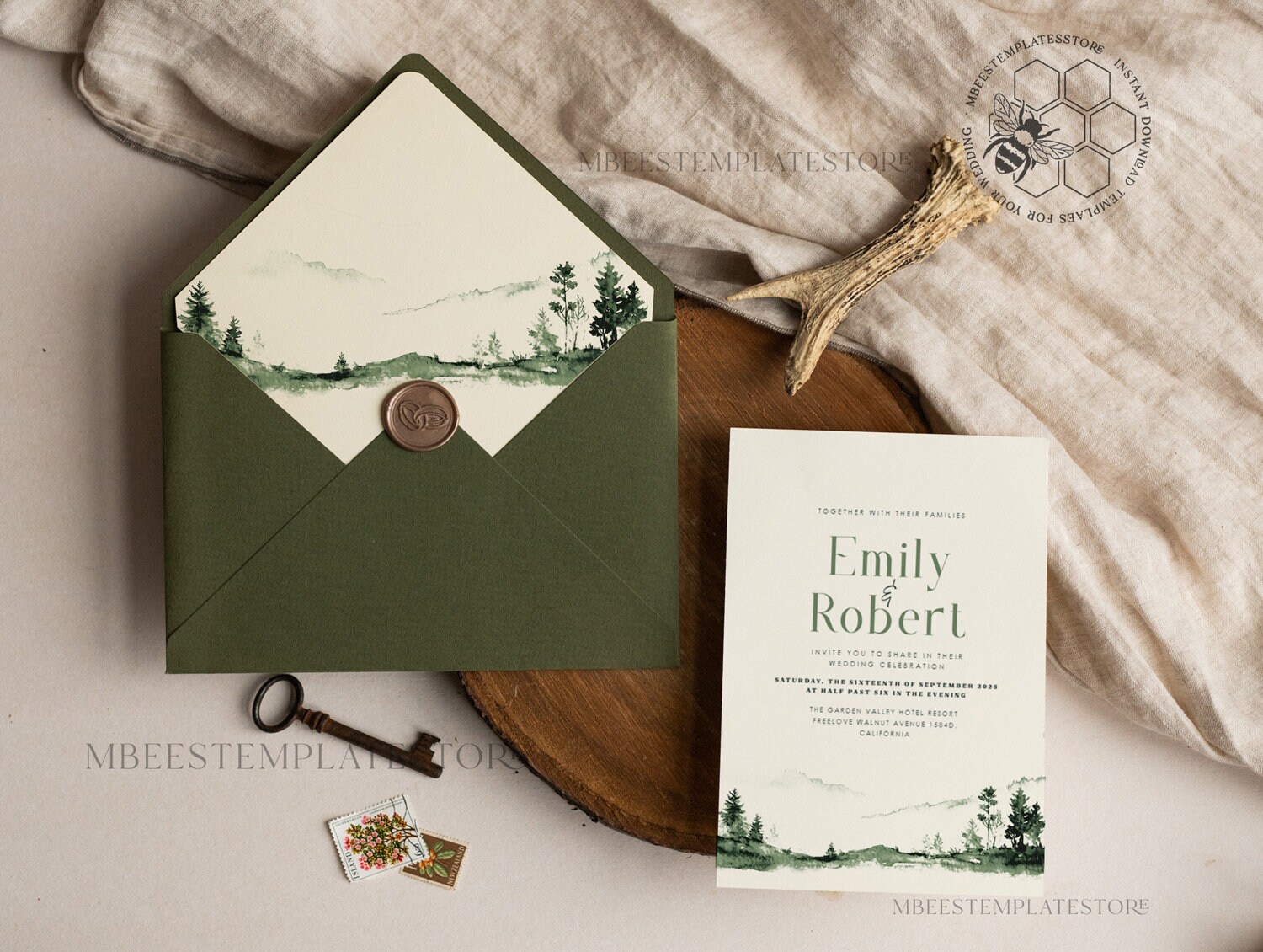Forest Simple Wedding Invitation Template, Instant Download Mountain ...