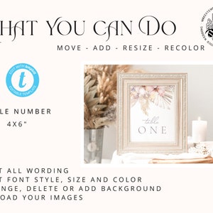 Boho Table Number Template, Table Numbers Editable, Instant Download ...