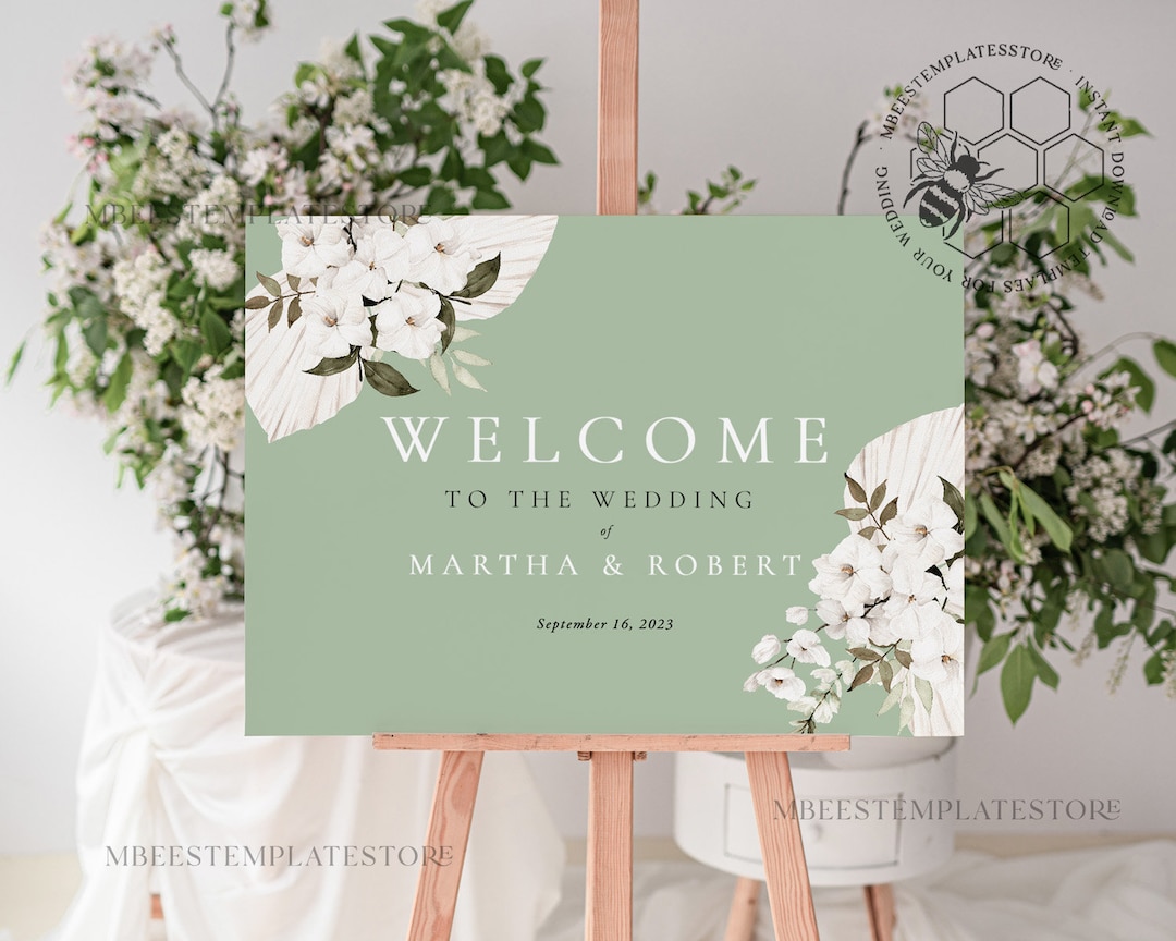 Green Wedding Welcome Sign Template, Instant Download Greenery Wedding ...