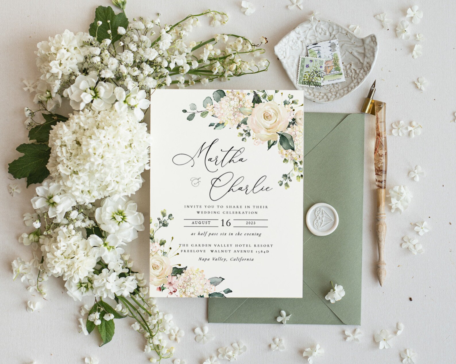 Floral Wedding Invitations Set Template, Instant Download Printable ...