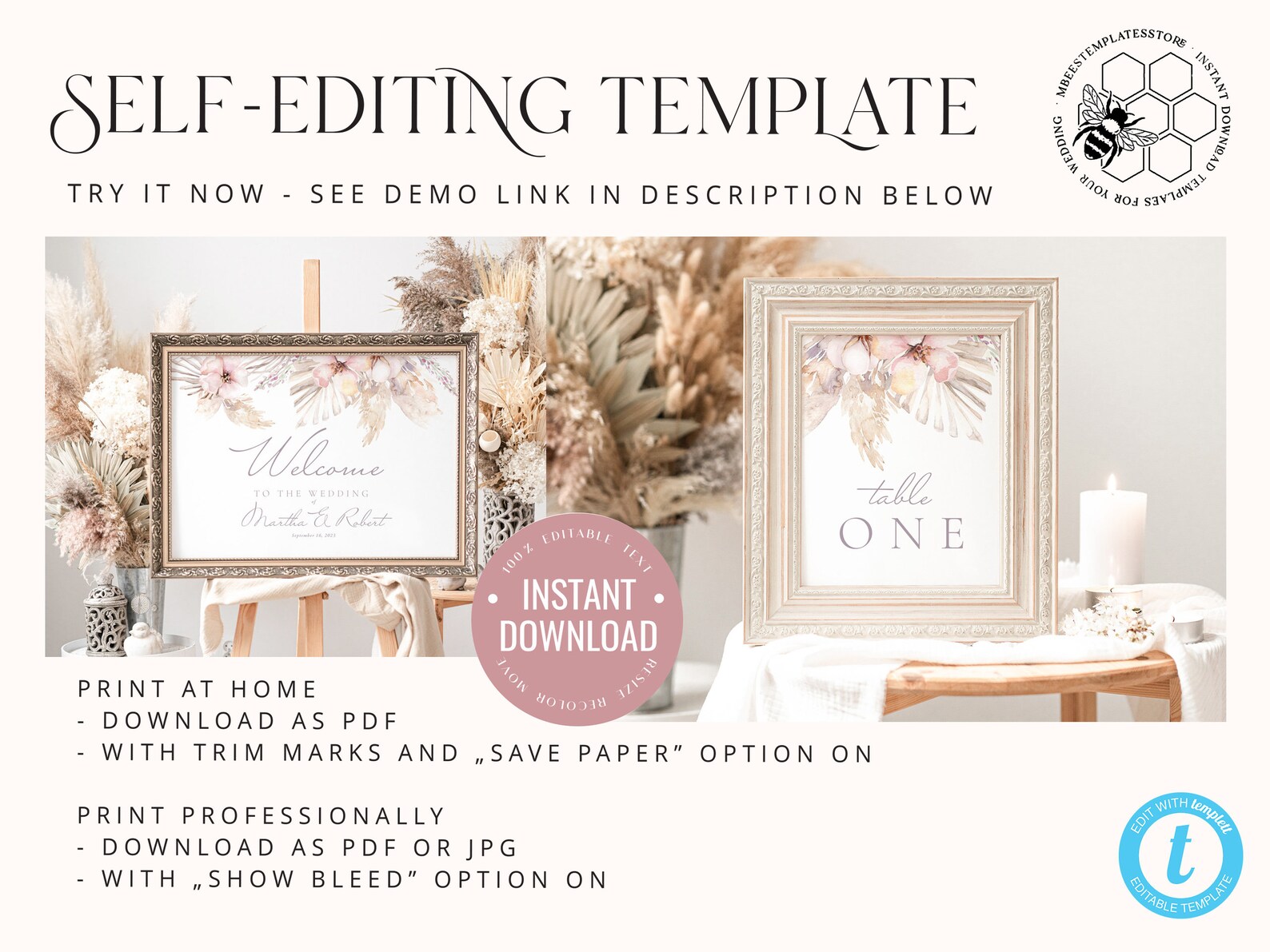 Boho Wedding Menu Template Dinner Menus Editable Instant - Etsy