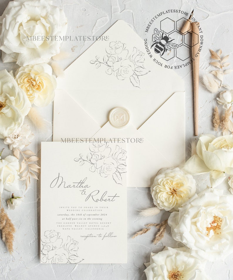 Fine Art Wedding Invitation Template, Instant Download Minimalist ...