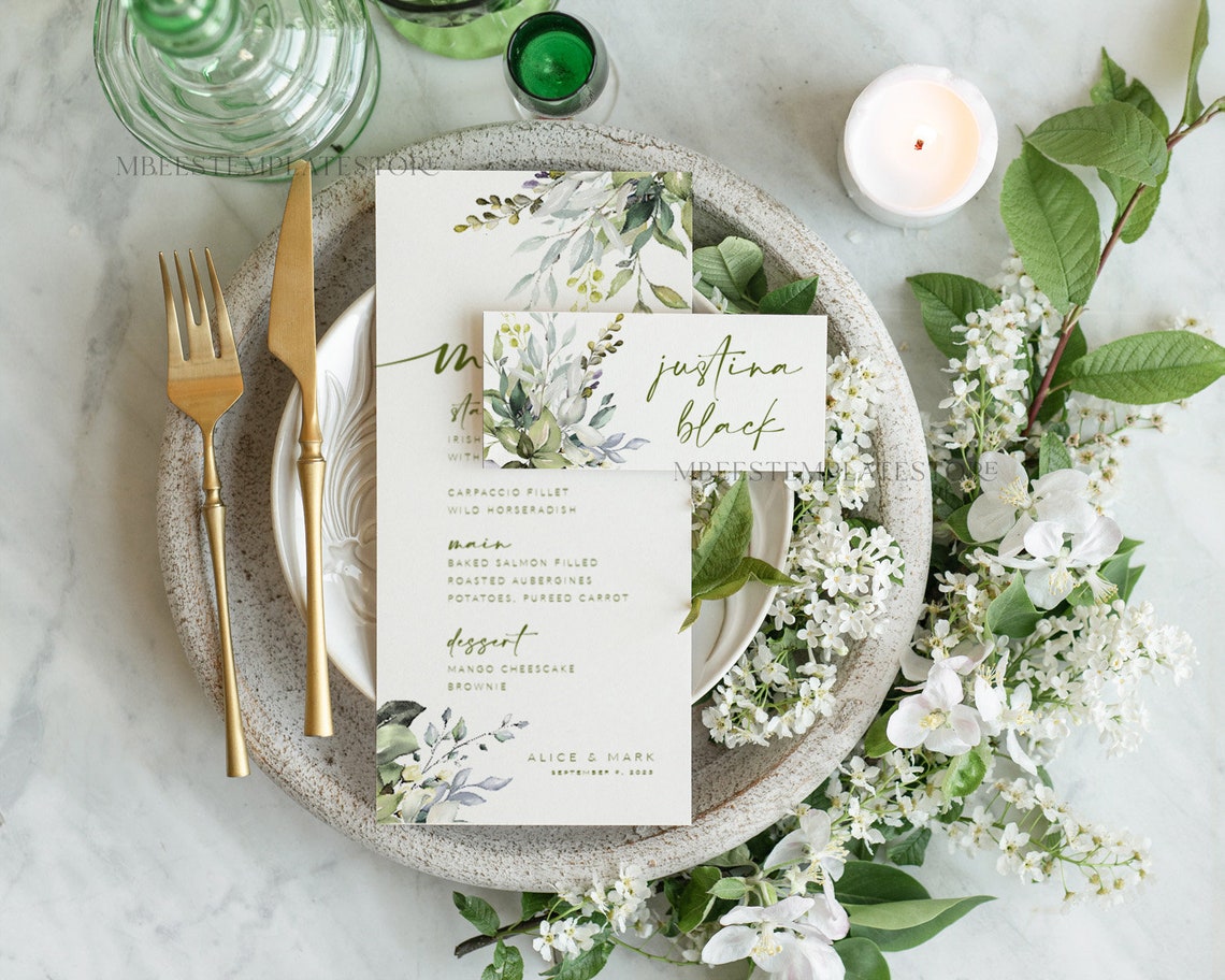 Green Wedding Menu Template Dinner Menus Editable Instant - Etsy