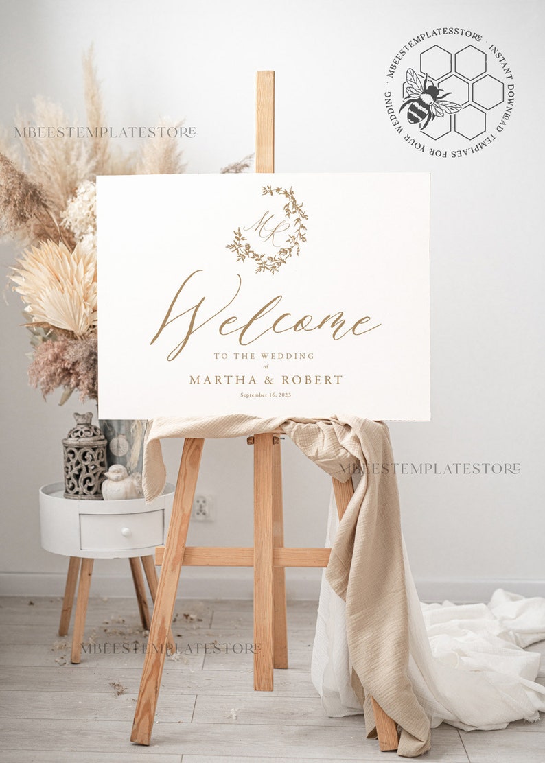 Boho Wedding Welcome Sign Template, Instant Download Rustic Wedding ...