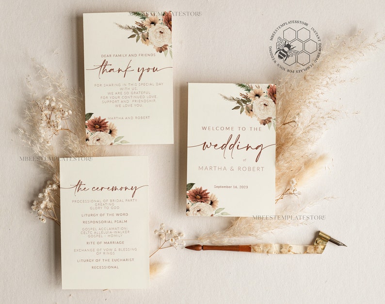 Boho Wedding Program Template Minimalist Order of Service - Etsy
