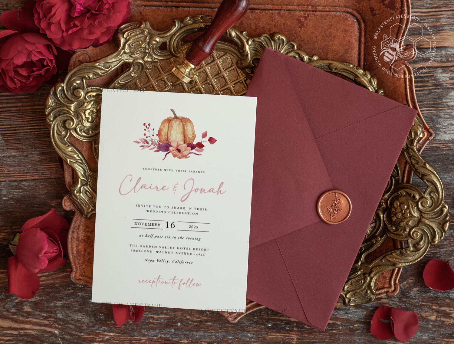 Boho Fall Wedding Invitations Set Template Instant Download - Etsy