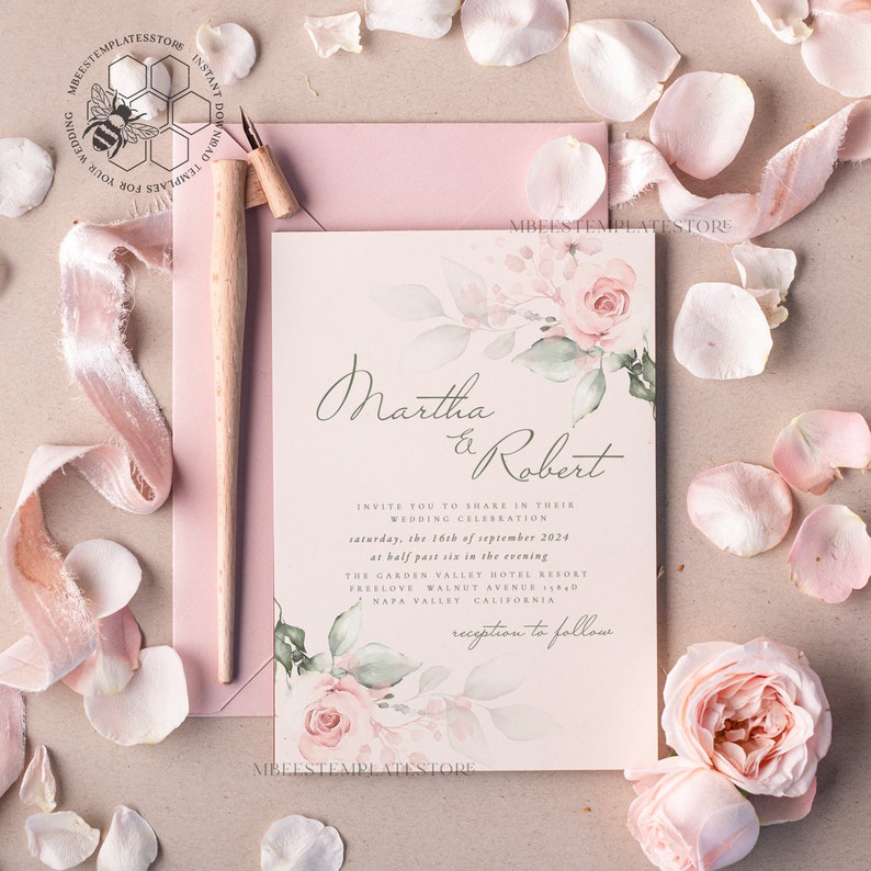 Modern Rustic Wedding Invitations Set Template, Instant Download ...